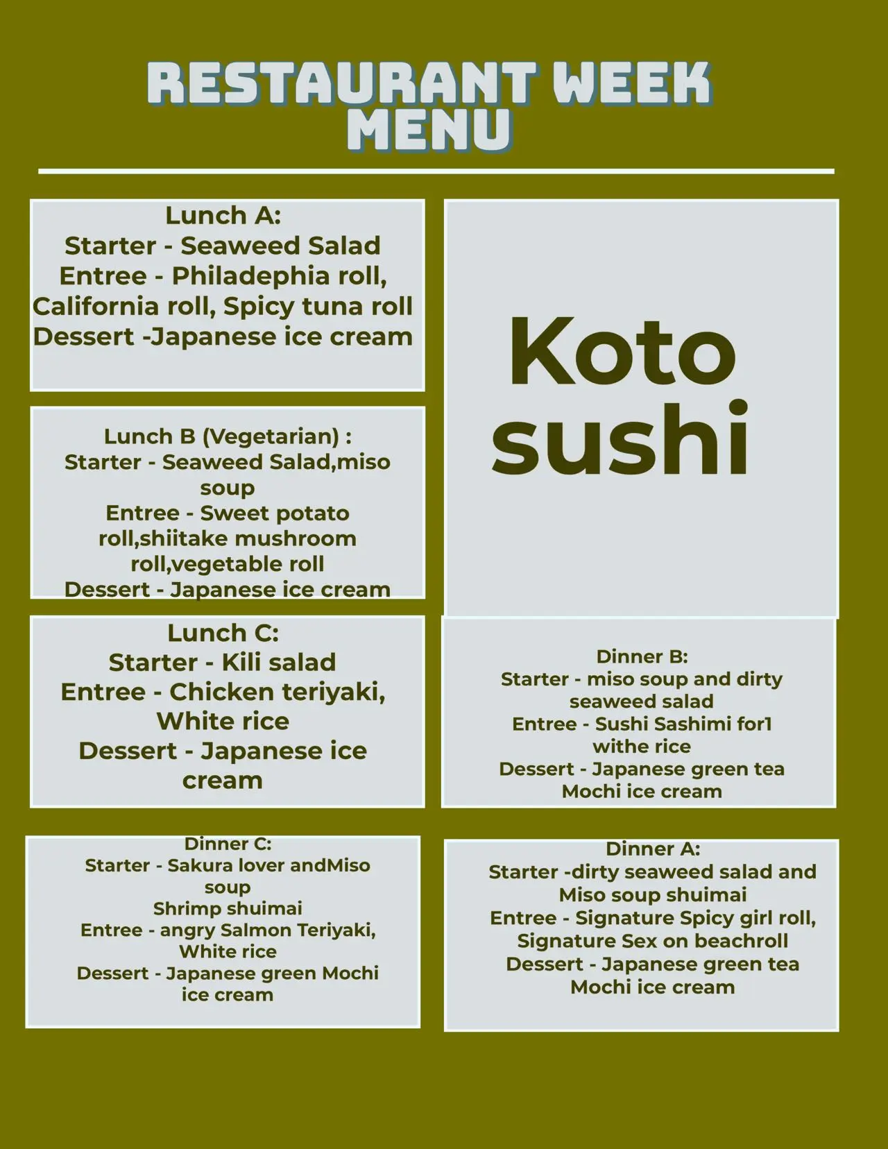 Week Menu - Koto Sushi